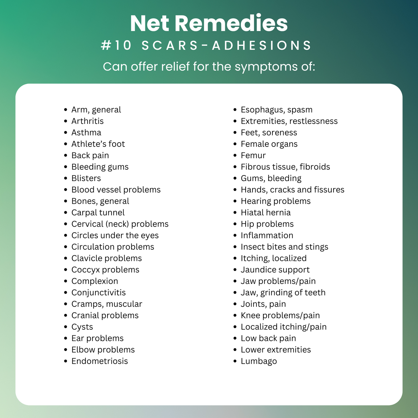 NET Remedies® #10 SCARS-ADHESIONS – NET Australia